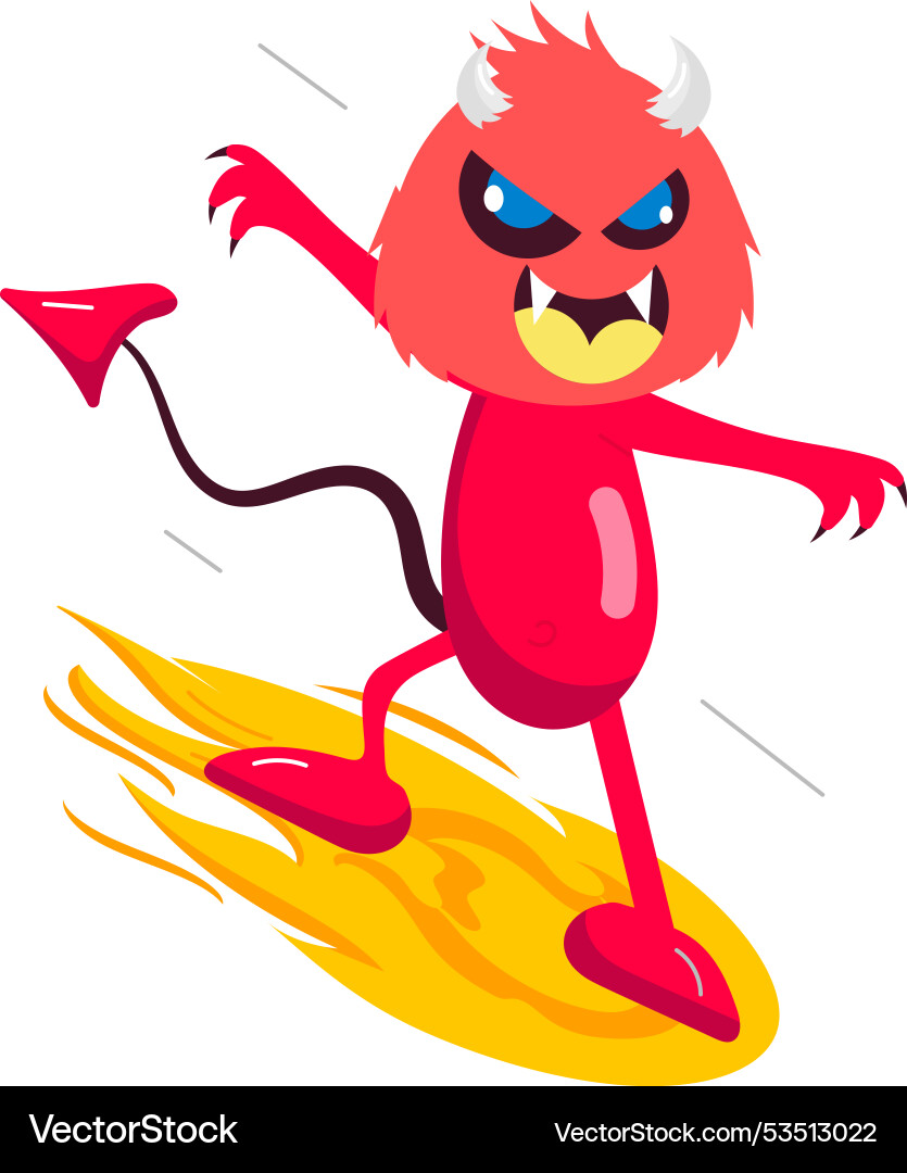 Basic rgbevil character surfing on fire a cartoon Vector Image