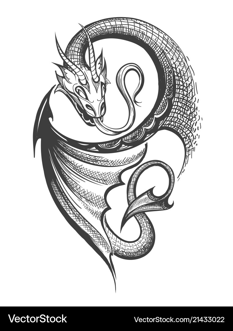 Dragon tattoo in engraving style Royalty Free Vector Image