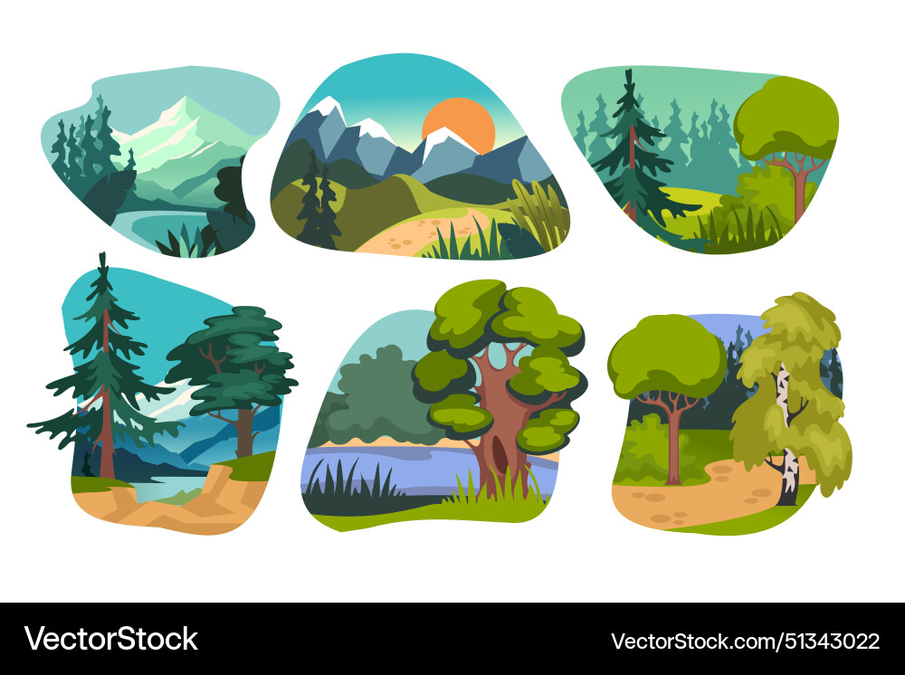 Forest tree trail cartoon flat path mountain Vector Image