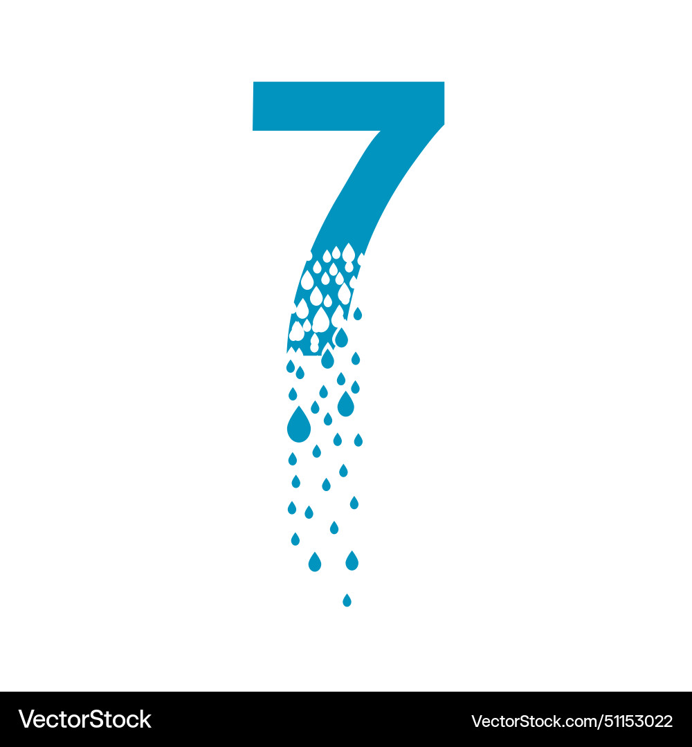 Number 7 dissolves into droplets drops of liquid Vector Image