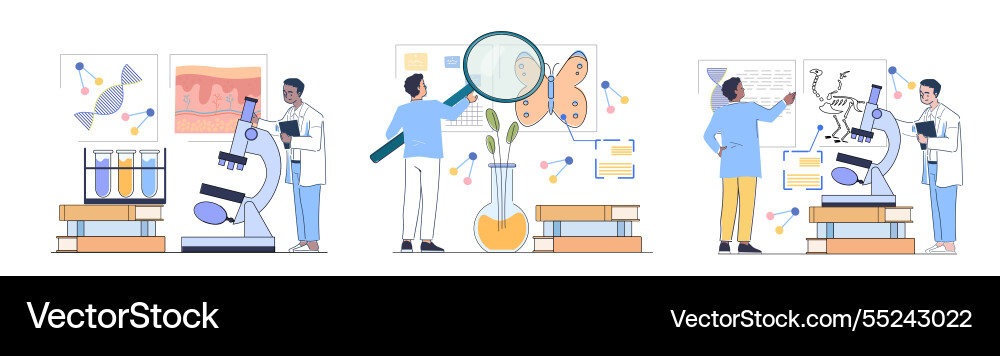 Scientists analyzing research work Royalty Free Vector Image