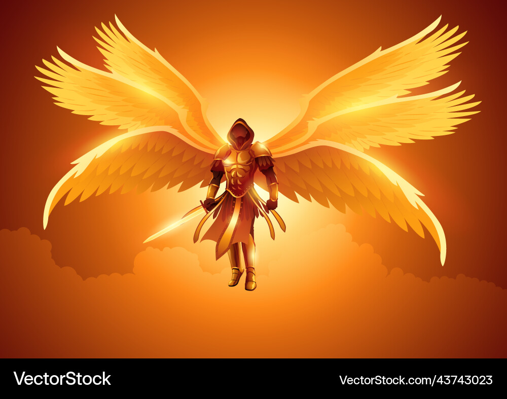 Archangel with six wings holding a sword Vector Image
