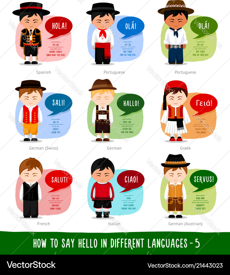 Boys Saying Hello In Foreign Languages Royalty Free Vector
