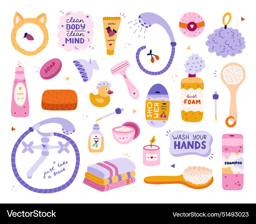 Cute hand drawn clipart set of hygiene items Vector Image