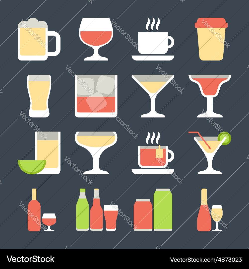 Drinks flat icons set Royalty Free Vector Image