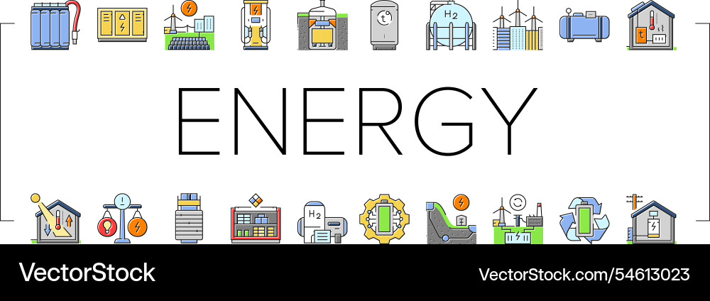 Energy storage power system icons set Royalty Free Vector