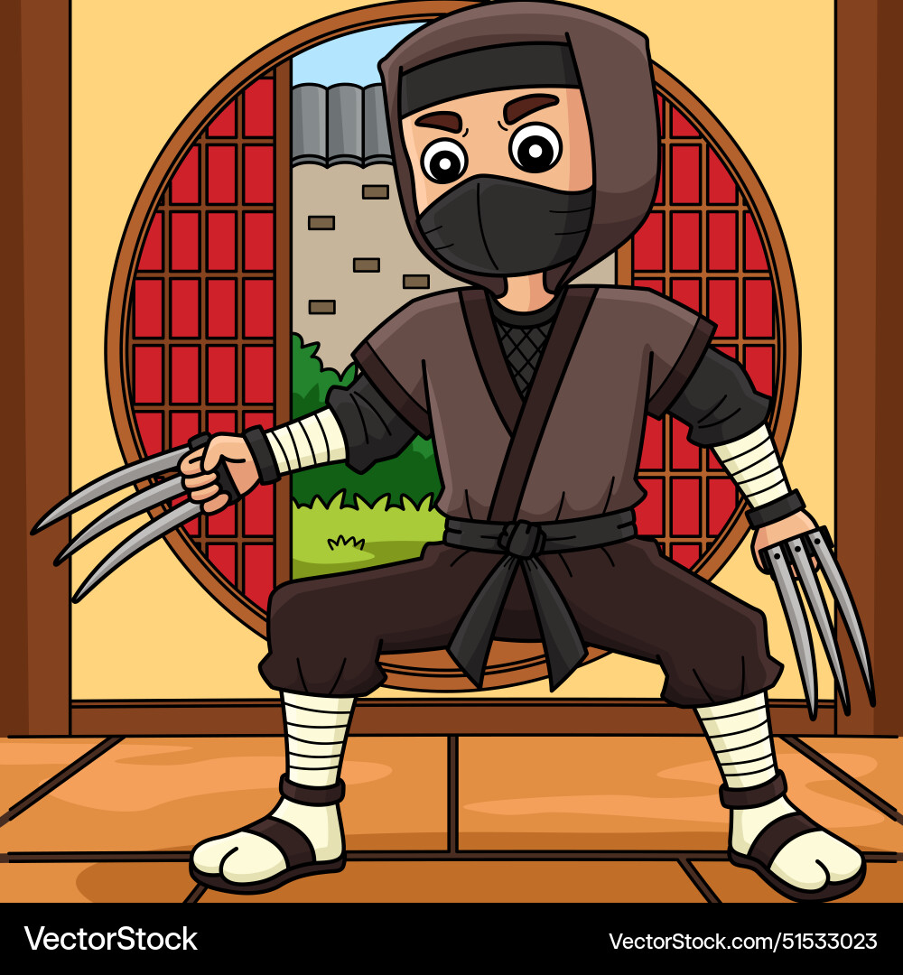 Ninja with claws colored cartoon Royalty Free Vector Image