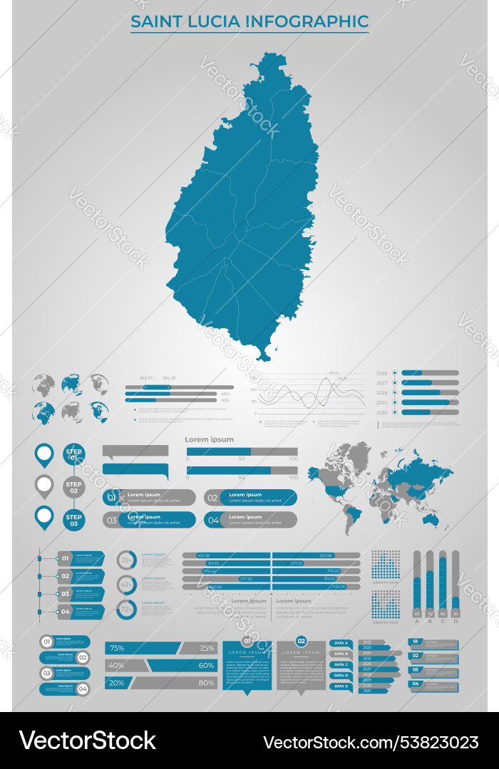 Saint lucia map template with business Royalty Free Vector