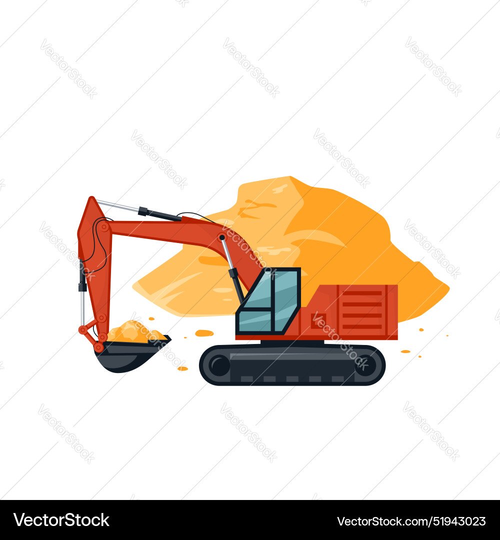 Sand quarry with a digging excavator Royalty Free Vector