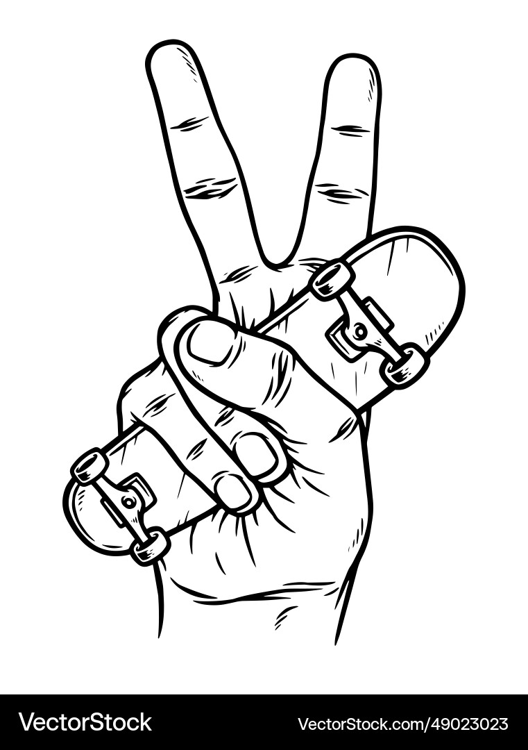 Skateboard and peace hand sign Royalty Free Vector Image