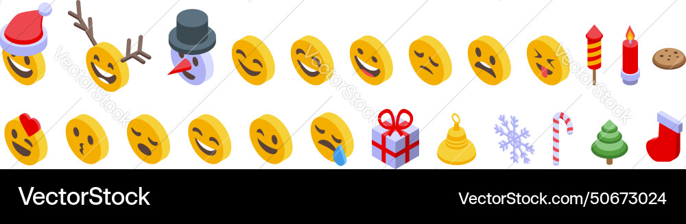 Christmas emoticons icons set isometric Royalty Free Vector