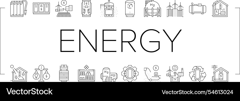 Energiespeicher-Strom-Icons-Set Lizenzfreies Vektorbild