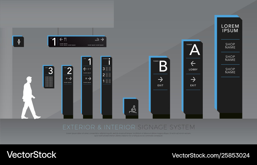 Exterior and interior signage directional pole Vector Image