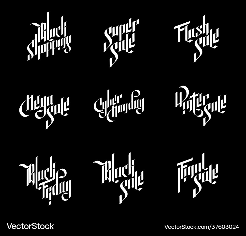 Lettering in gothic style set on black background Vector Image