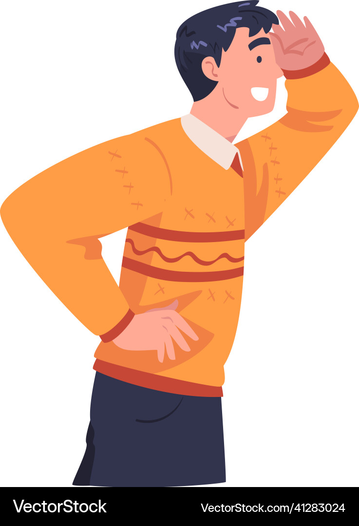 Man looking far at something interesting holding Vector Image