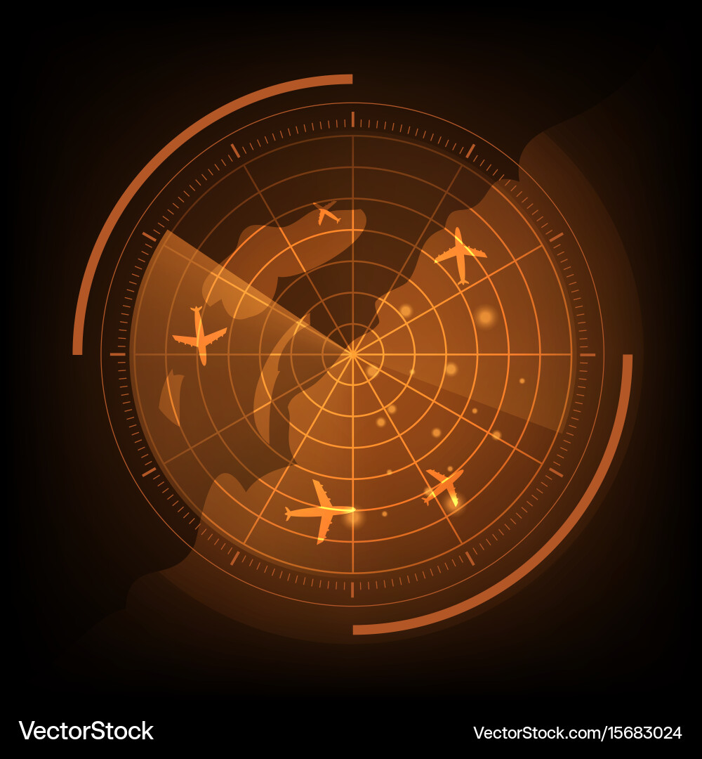 Radar Screen with Airplane and Map Royalty Free Vector Image