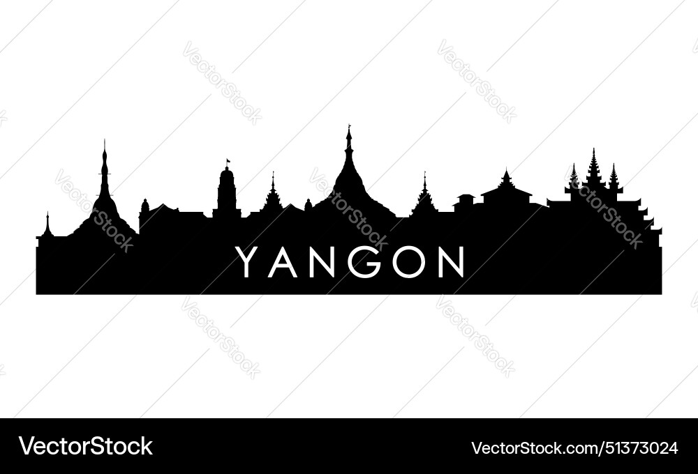 Yangon skyline silhouette black city Royalty Free Vector