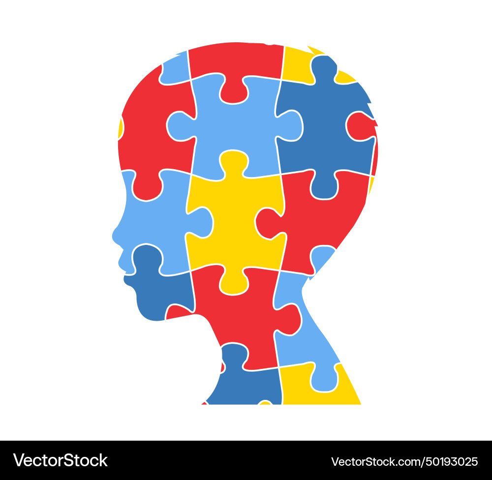 Autism awareness day human head profile Royalty Free Vector