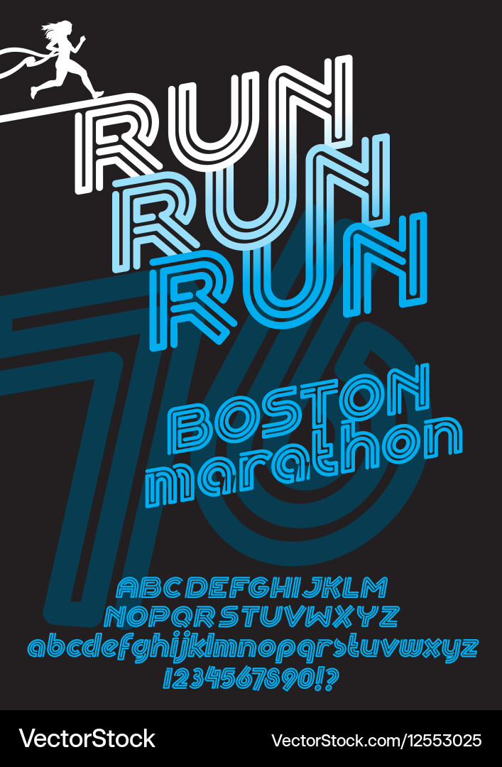 Boston marathon run font Lizenzfreies Vektorbild