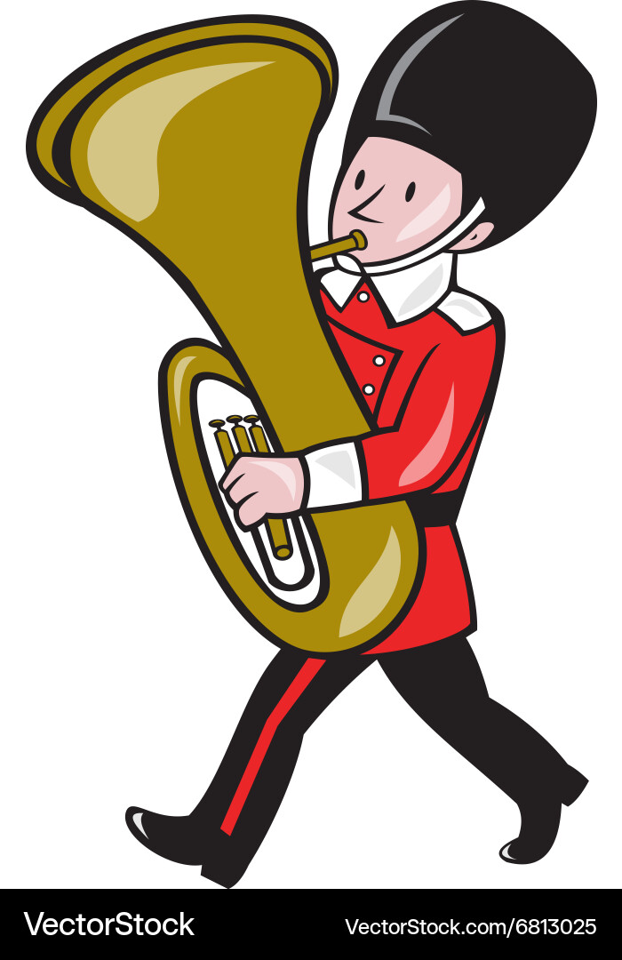 Brass band member playing tuba cartoon Royalty Free Vector