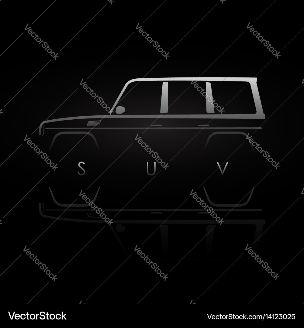 Car with reflection on black background Royalty Free Vector