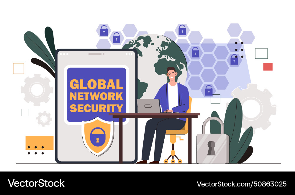 Global network security concept Royalty Free Vector Image