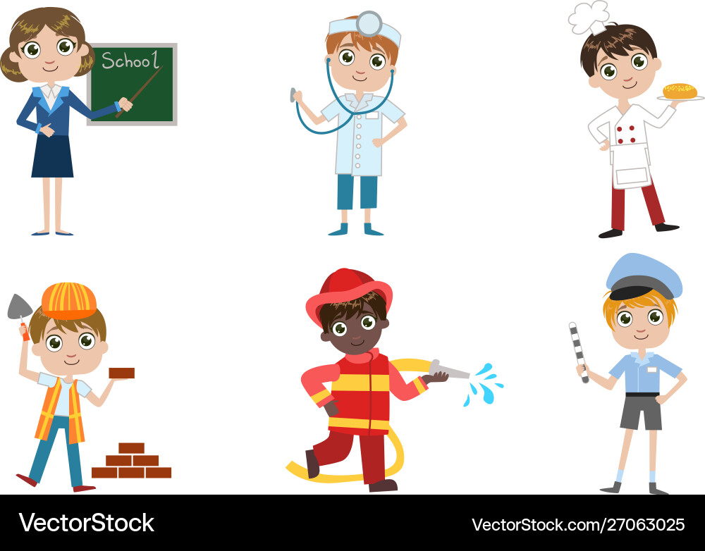 Kids different professions set teacher doctor Vector Image