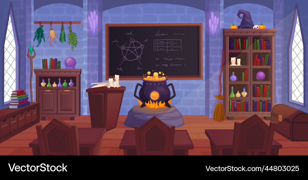 Magic room interior mystery library wizards Vector Image