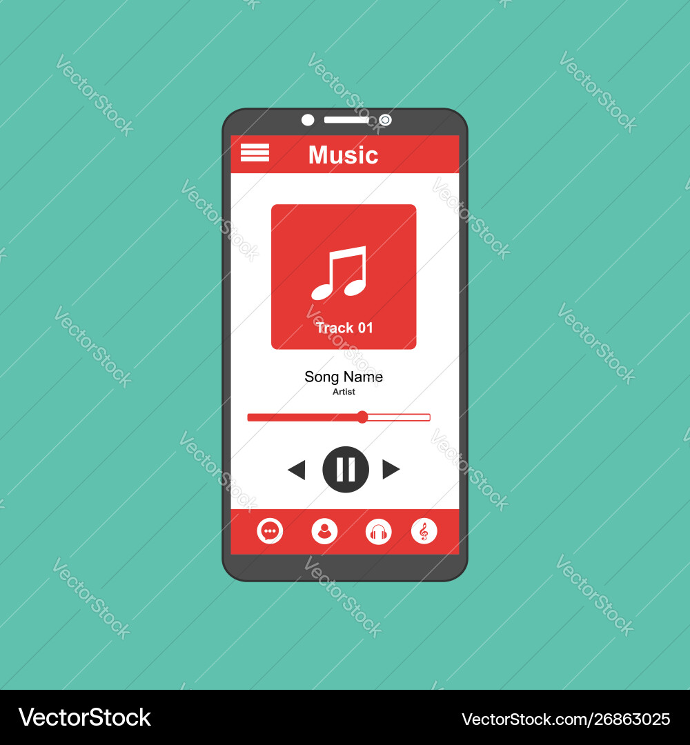 Media player application app template with flat Vector Image