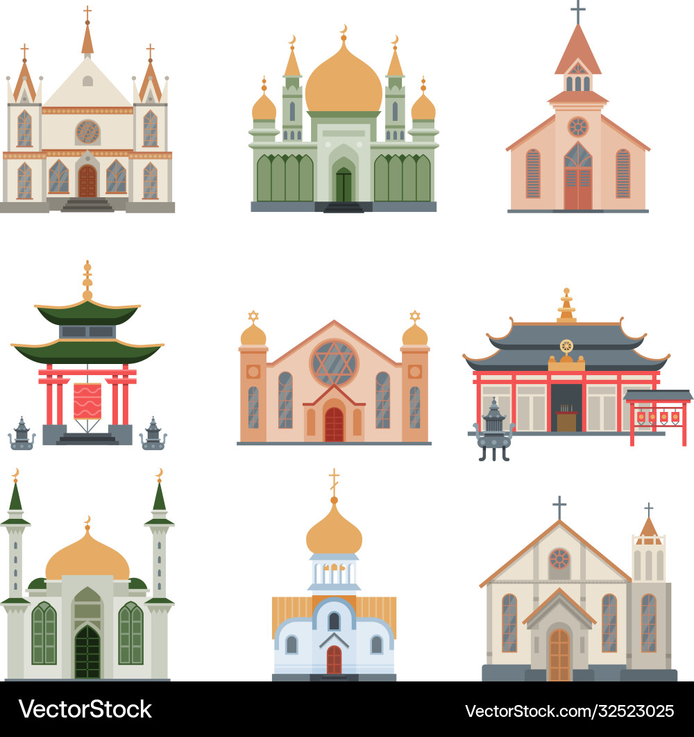 Religious buildings collection different churches Vector Image