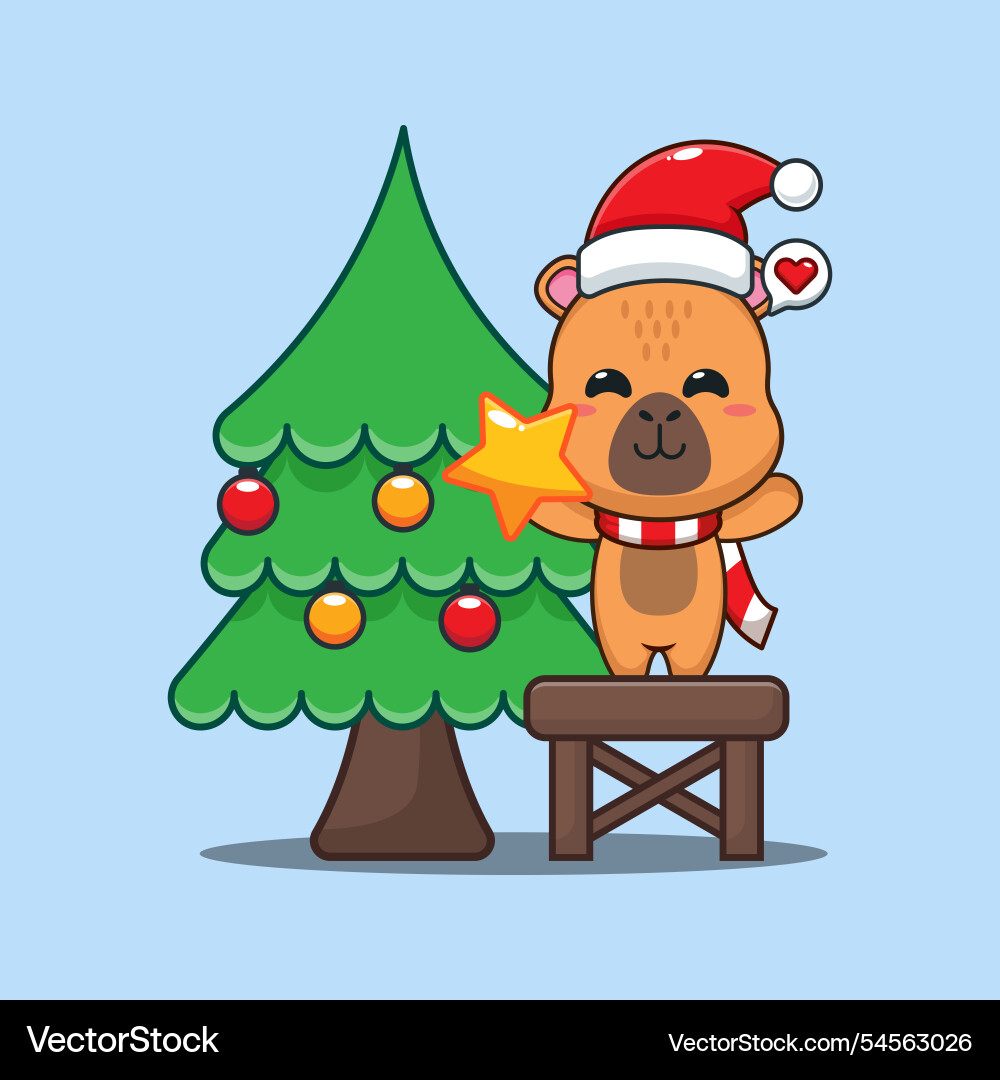 Cute capybara decorating the christmas tree Vector Image