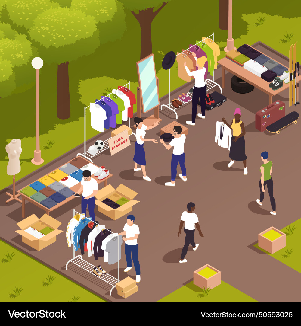 Flea market isometric composition Royalty Free Vector Image Flea market isometric composition Royalty Free Vector Image