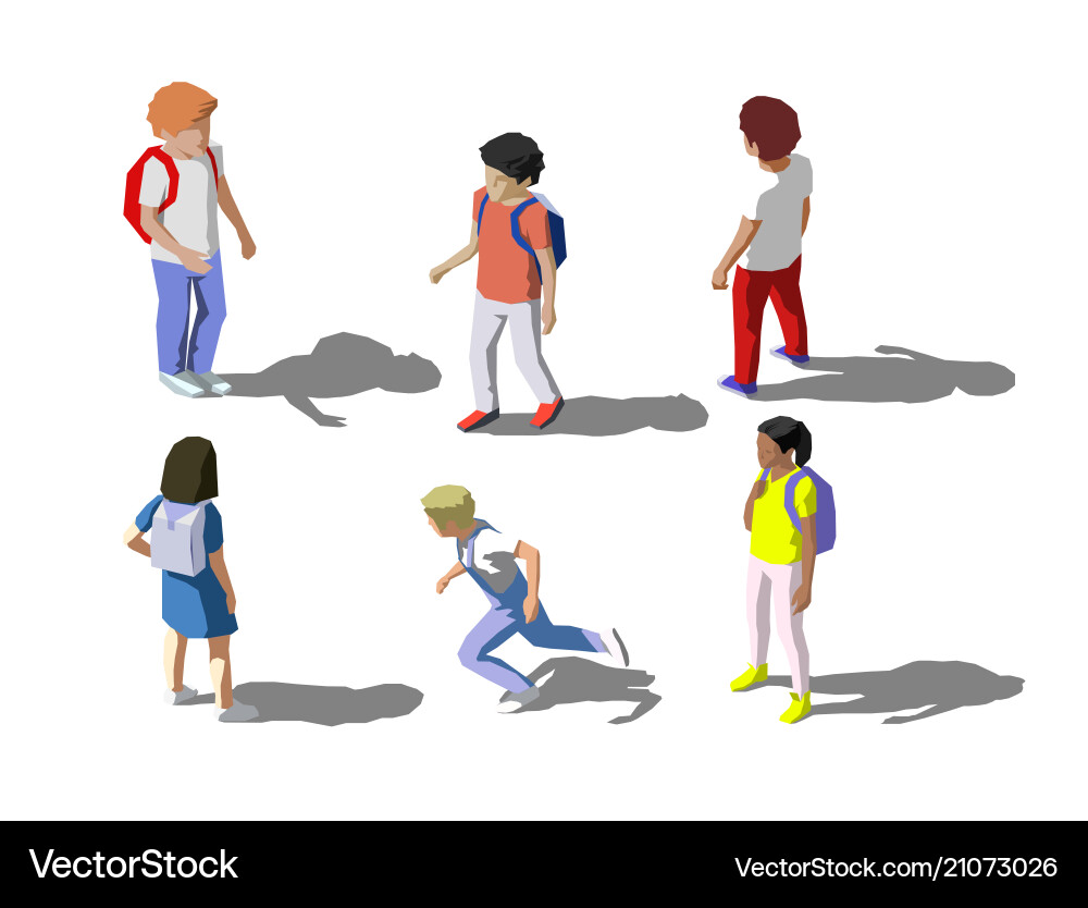 Isometric children school students set Royalty Free Vector