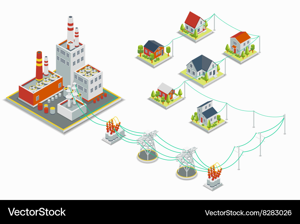 Powerhouse and electric energy distribution Vector Image