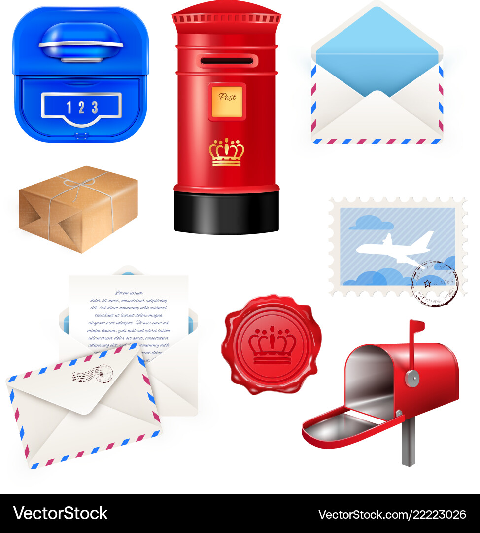 Realistic post mailbox letter set Royalty Free Vector Image