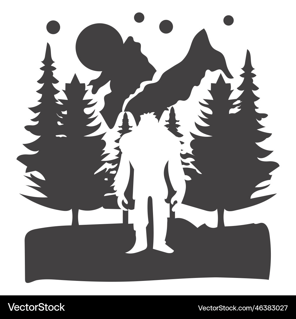 Bigfoot in forest mountain cut out Royalty Free Vector Image