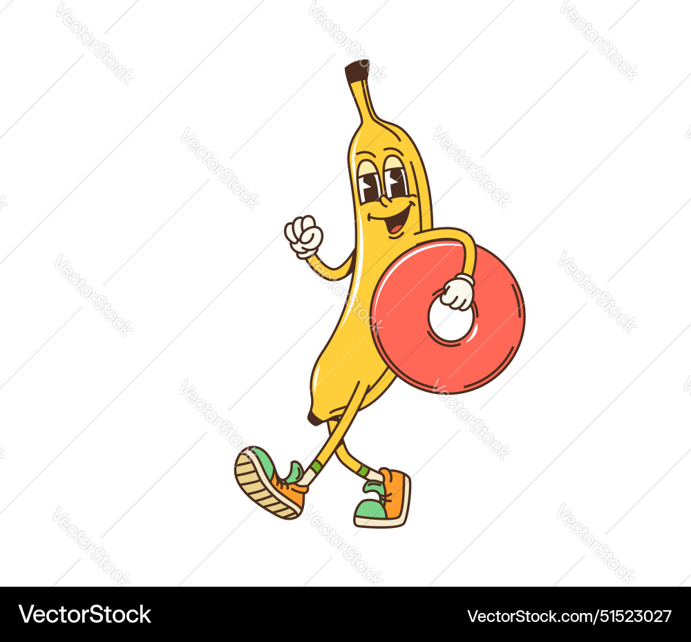 Retro cartoon groovy banana fruit funny character Vector Image