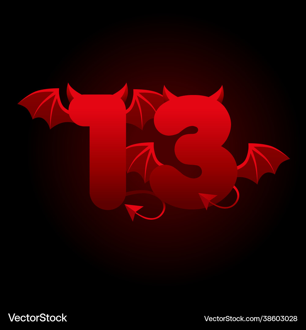 Banner devil number 13 red figure with wings Vector Image