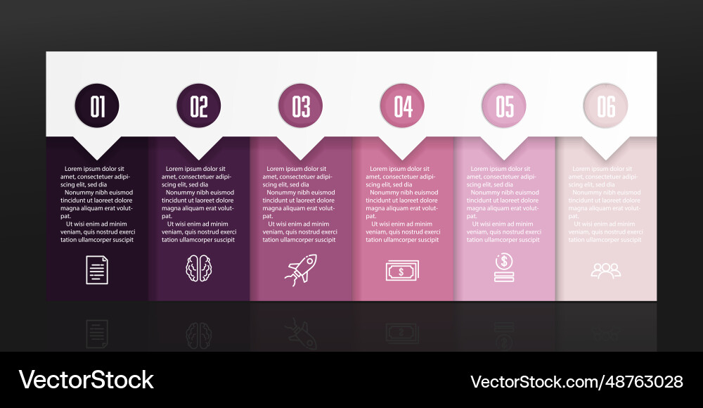 Business-Icon Infografik Vorlagenlayout mit 6 Vektorbild