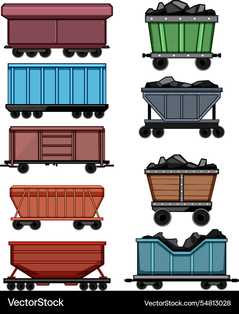 Coal wagon set cartoon Royalty Free Vector Image