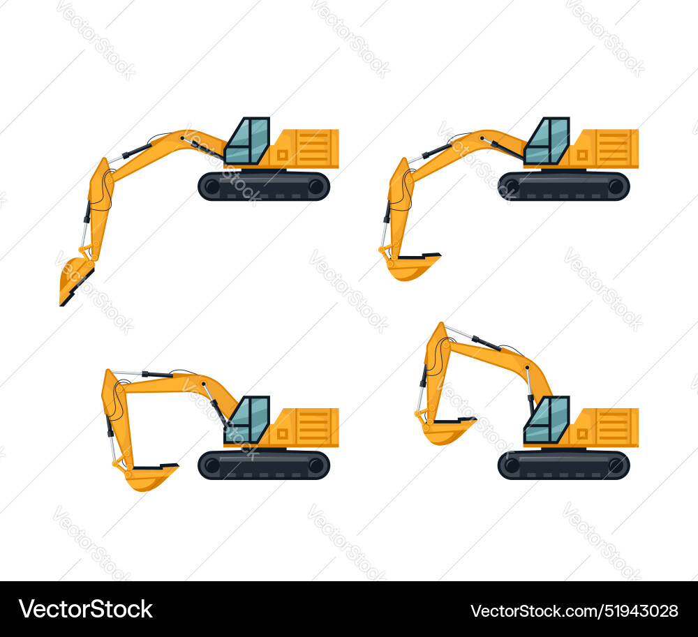 Crawler excavators in cartoon style Royalty Free Vector