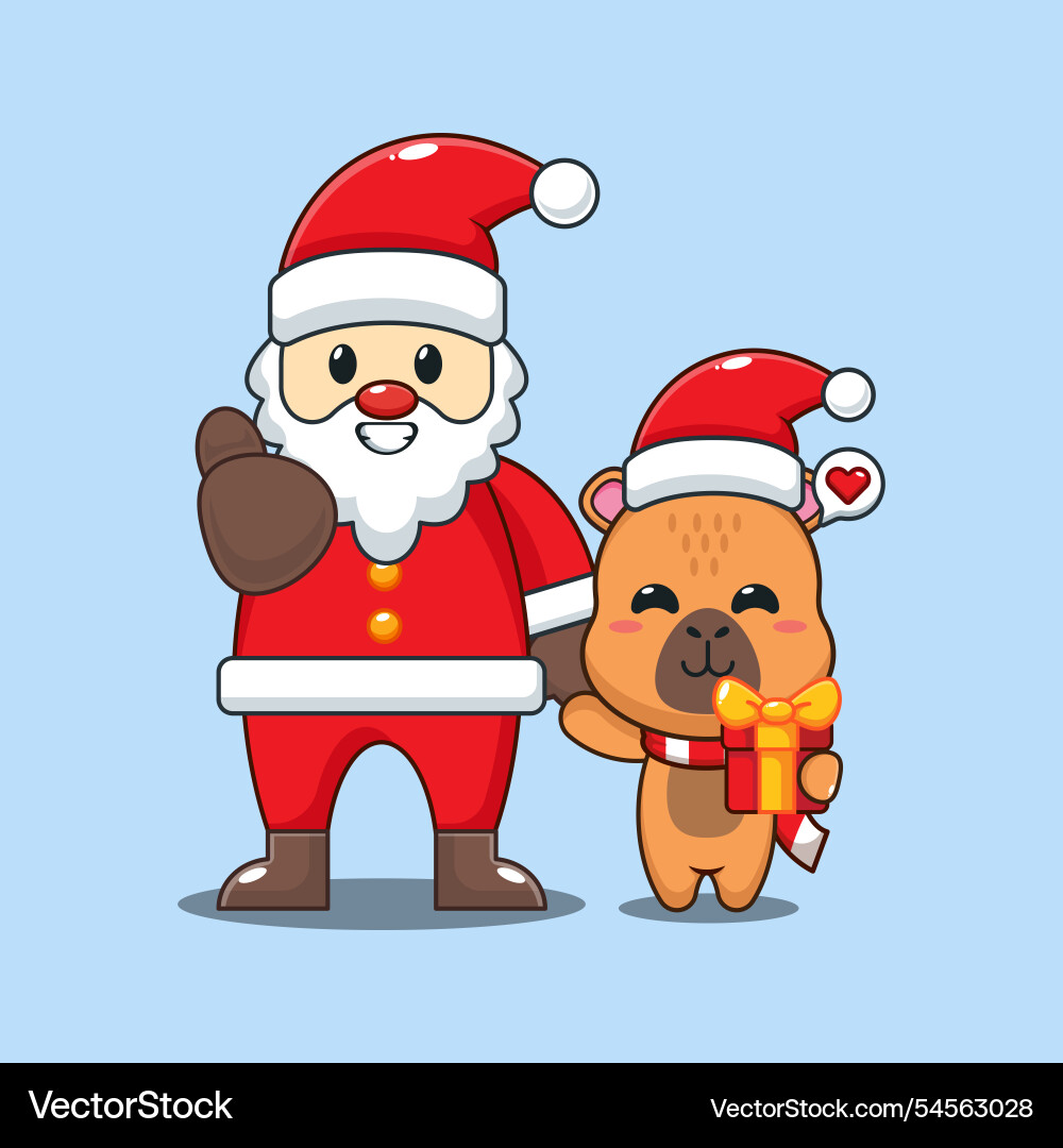 Cute capybara with santa claus cartoon Royalty Free Vector