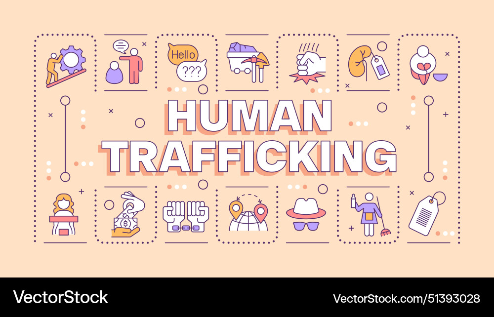 Human trafficking orange word concept Royalty Free Vector