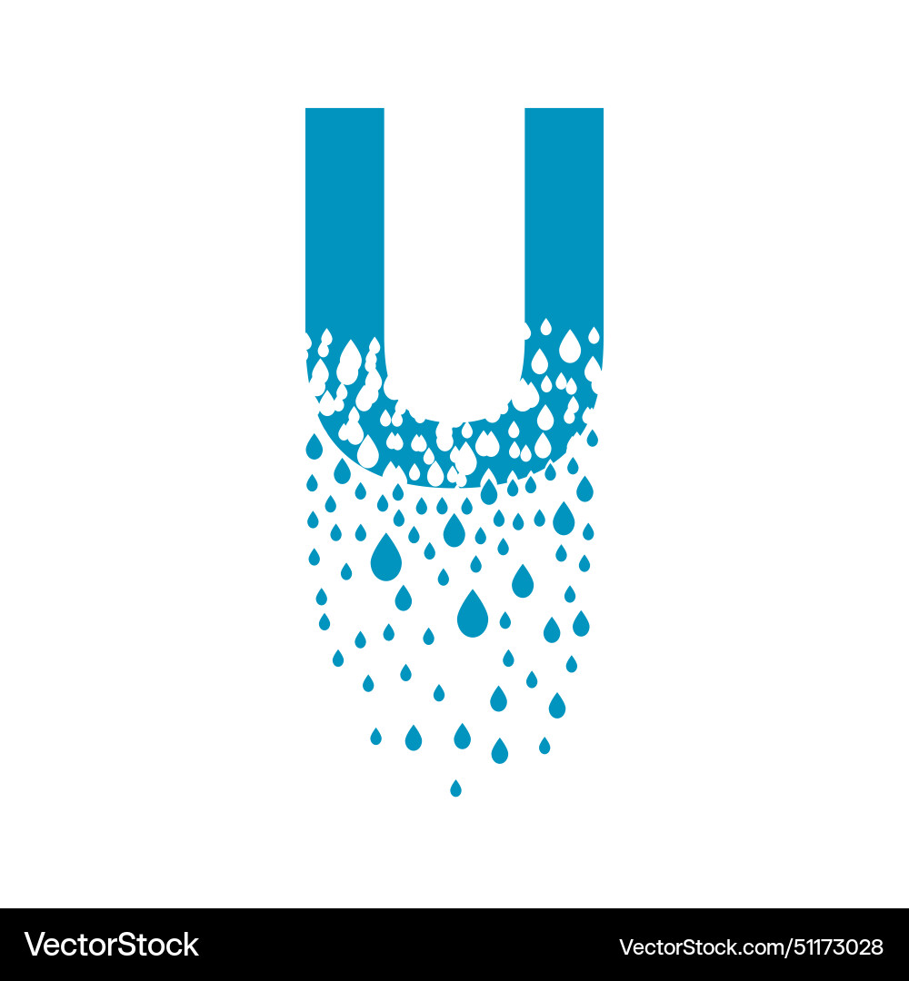 Letter u dissolves into droplets drops of liquid Vector Image