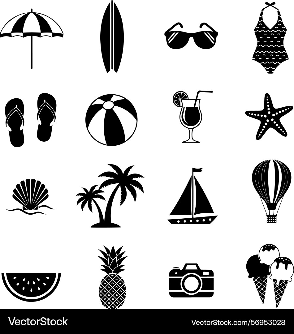 Summer beach vacation icons set generative ai Vector Image