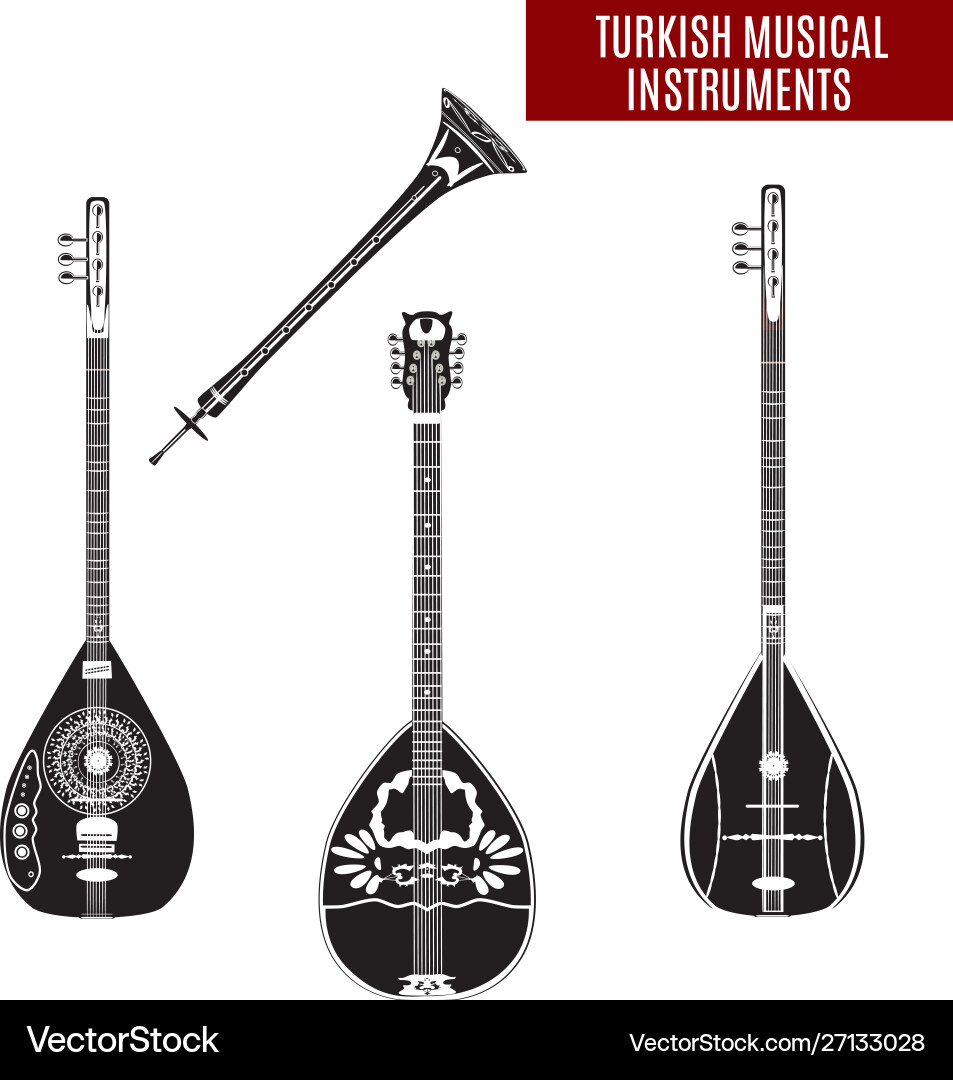 Traditional turkish musical instruments set Vector Image