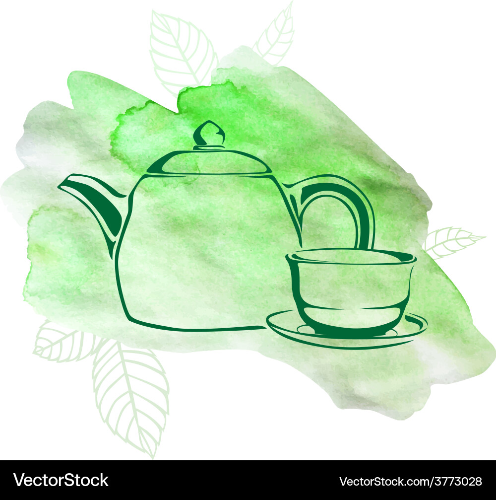 Watercolor Green Tea Scene Royalty Free Vector Image