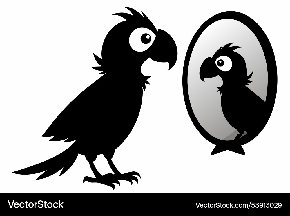 A parrot discovering its reflection in mirror Vector Image