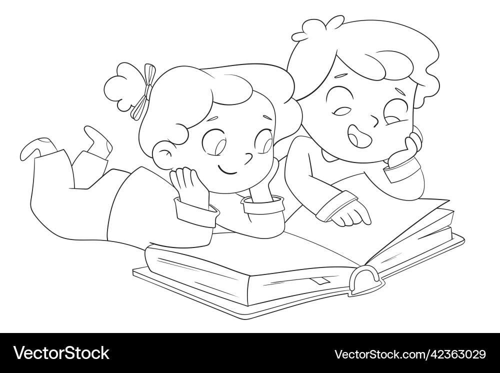 Brother & Sister Reading Bedtime Story Vector Image