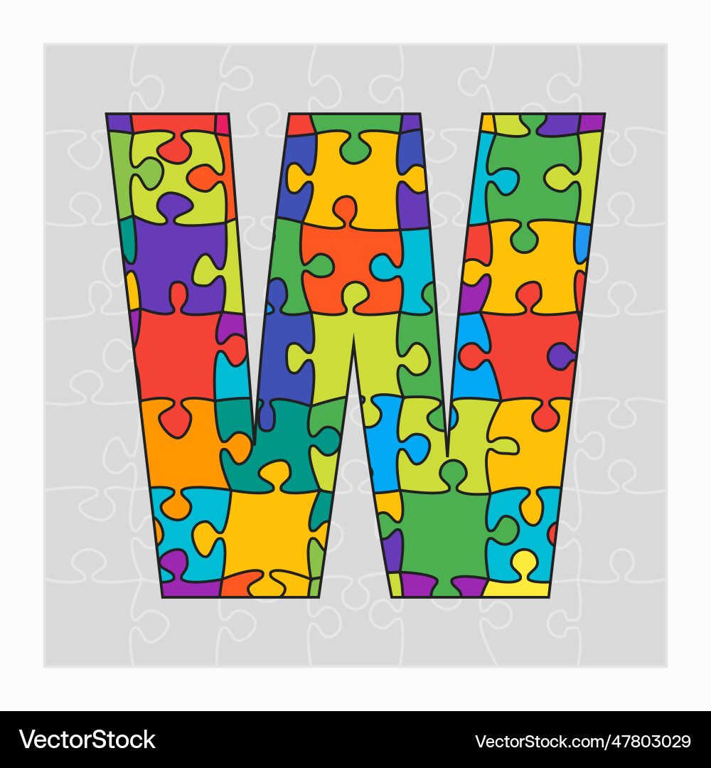 Colorful puzzle letter - w jigsaw creative font – Royalty-Free Vector ...